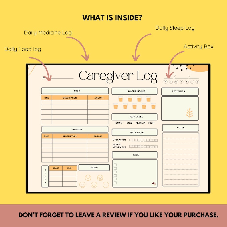 Printable Caregiver Log: Daily Tracker, Elder Care (PDF) - Etsy