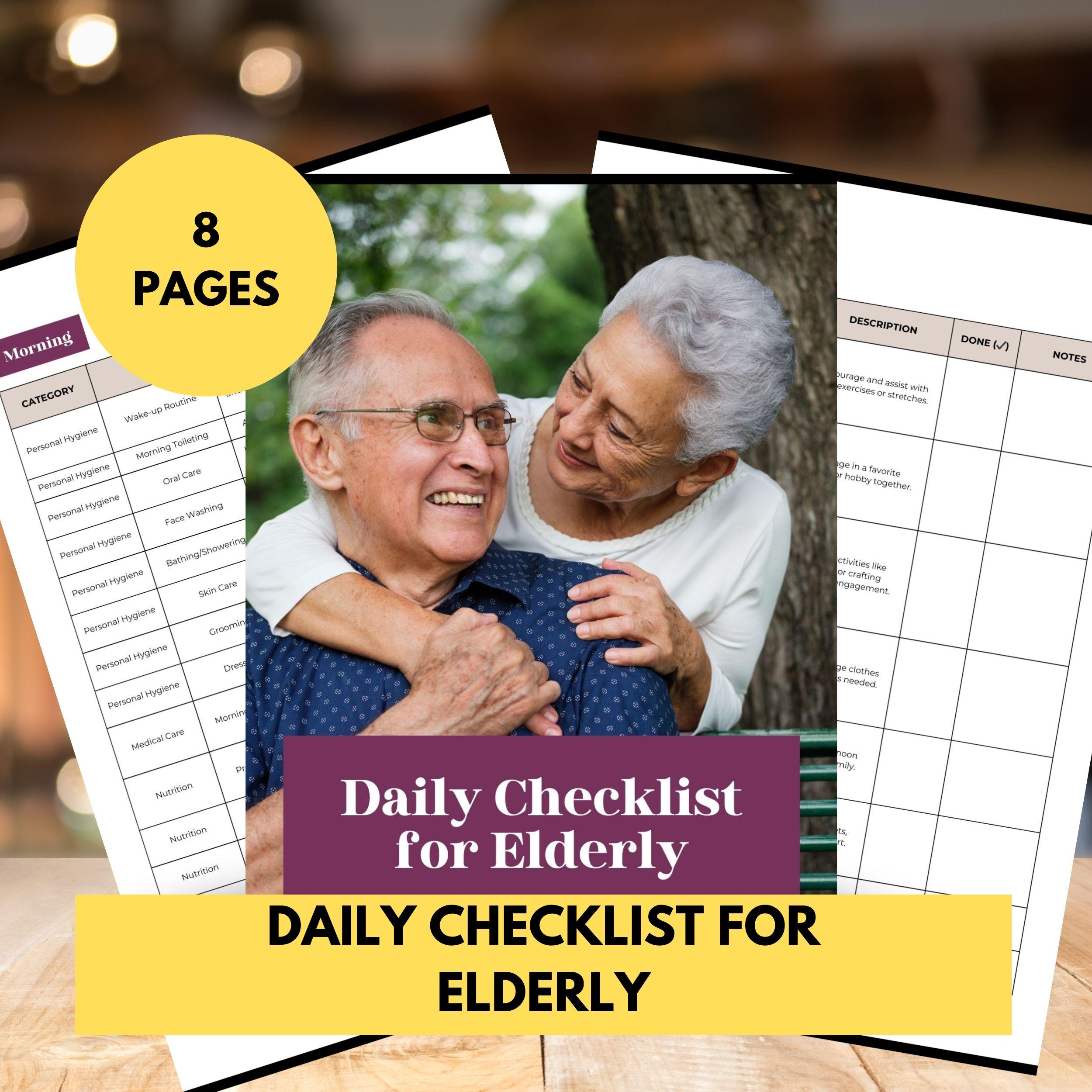 Printable Daily Checklist for Elderly, Caregiver Log, Elder Care ...