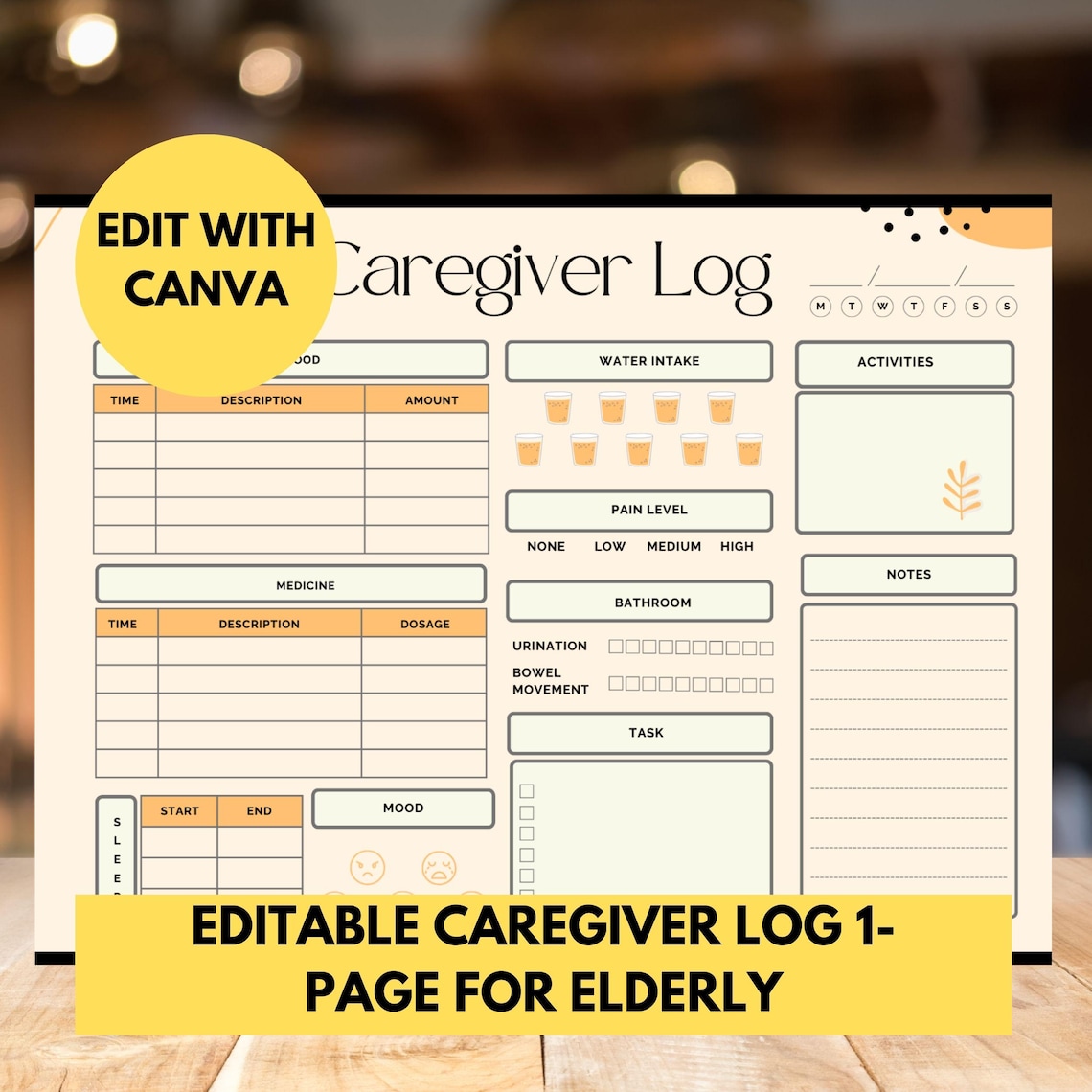Editable Caregiver Log Canva Template, Caregiver Checklist, Caregiver ...