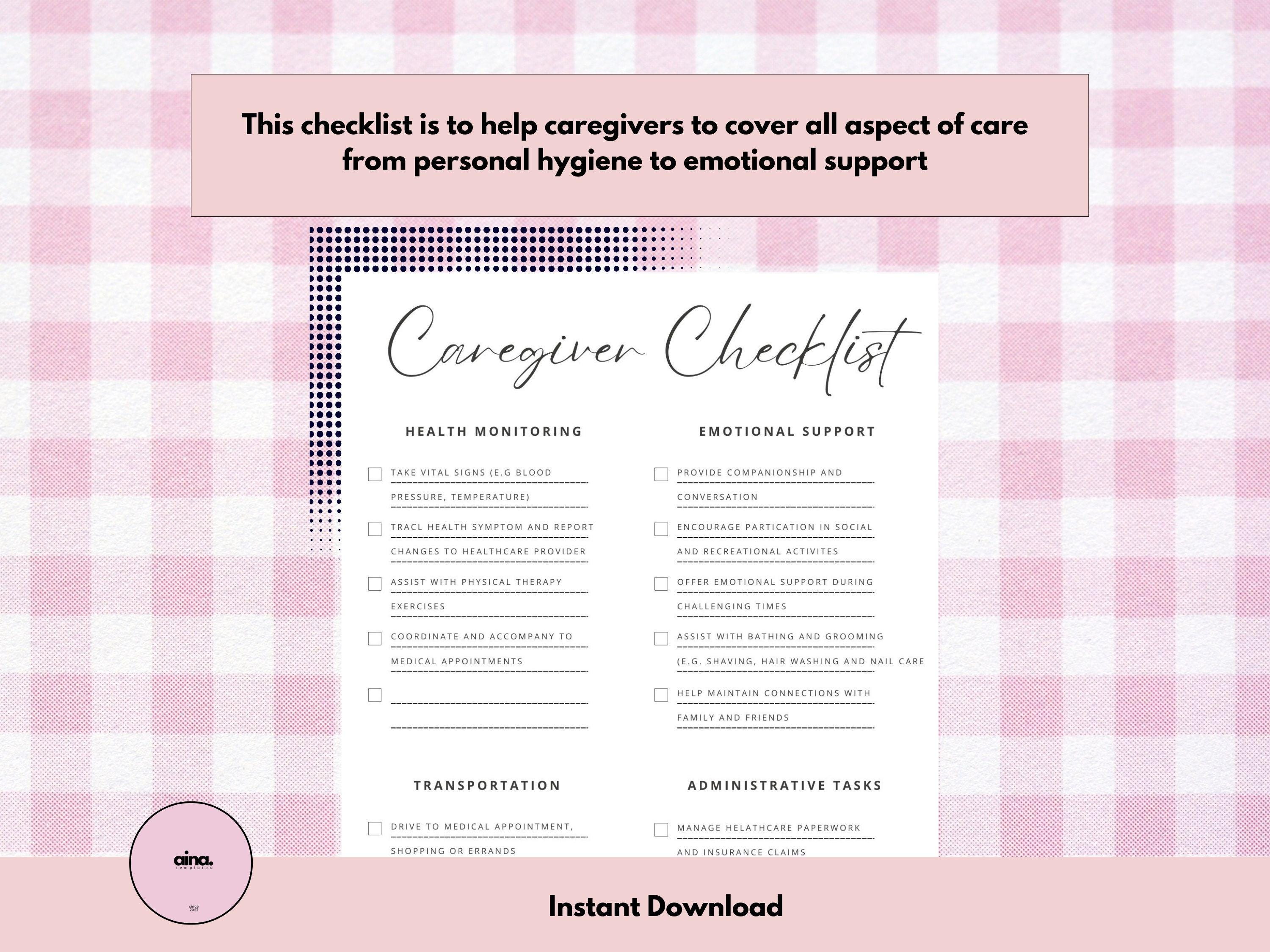 EDITABLE Caregiver Responsibilities Checklist, Caregiver Checklist ...