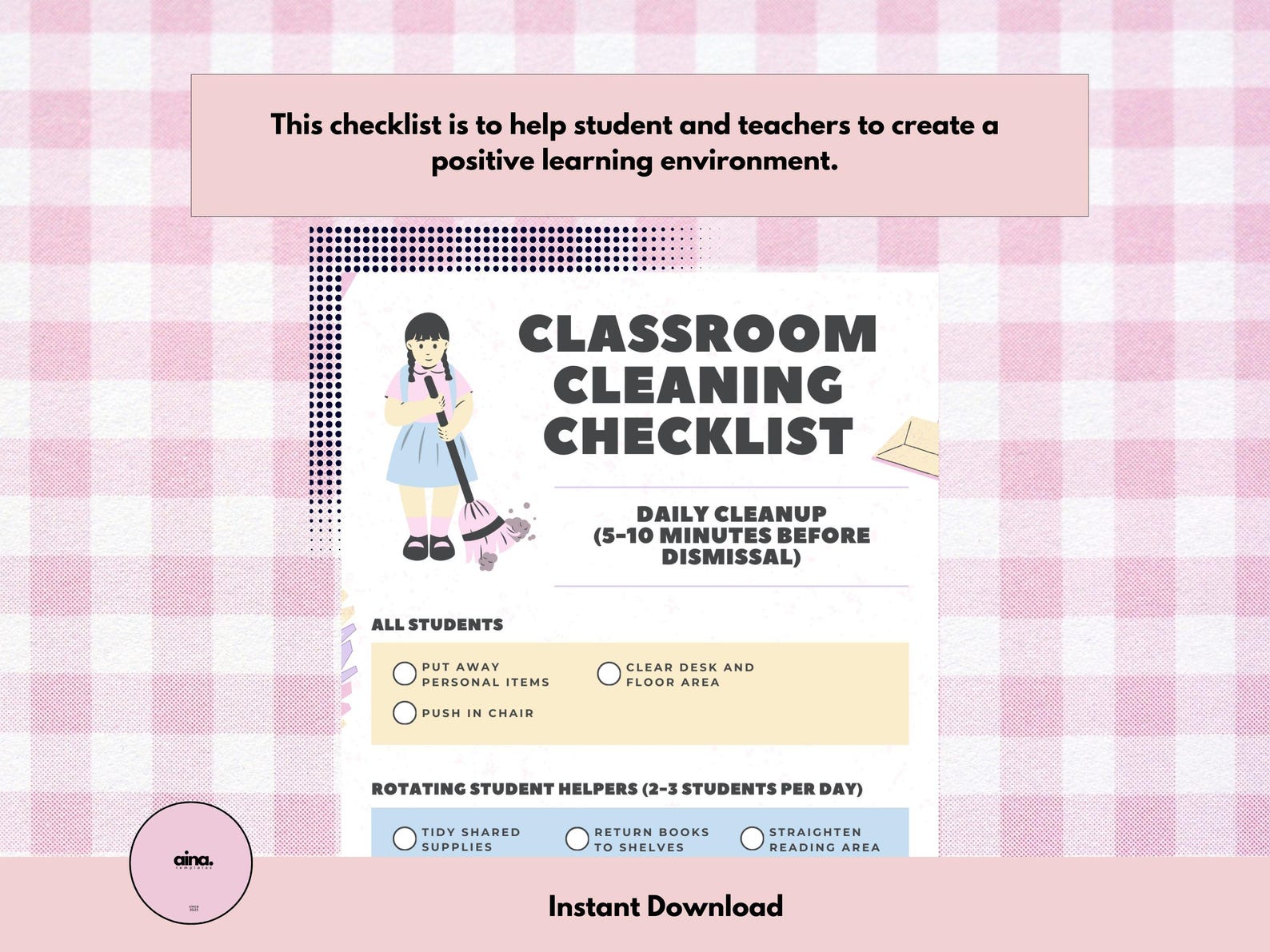 EDITABLE Classroom Cleaning Checklist, Cleaning Schedule, Daily ...