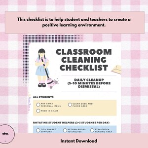 EDITABLE Classroom Cleaning Checklist, Cleaning Schedule, Daily ...