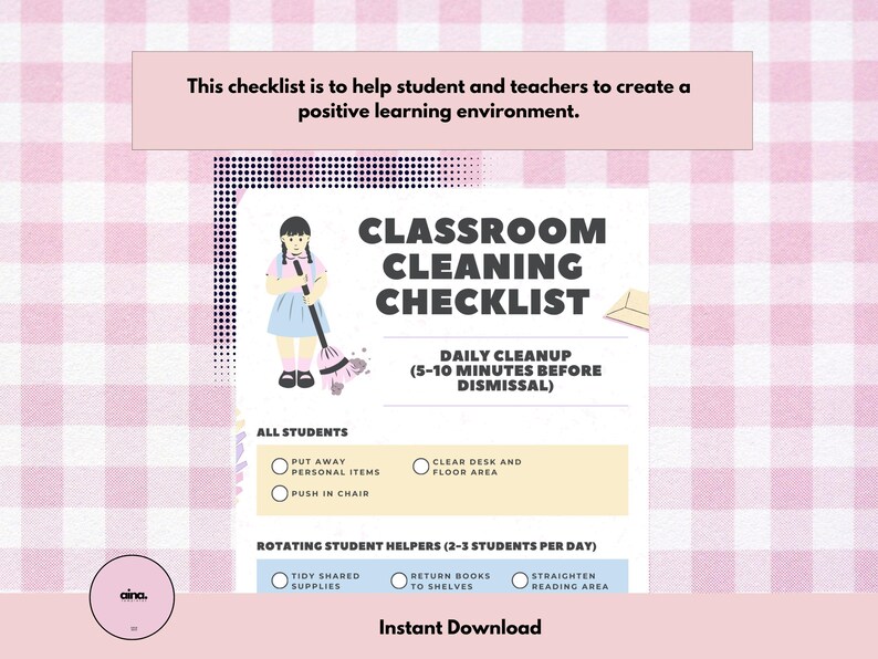 EDITABLE Classroom Cleaning Checklist, Cleaning Schedule, Daily ...