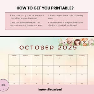 2025 Calendar Printable, Monthly Calendar, Cute Printable Calendar ...