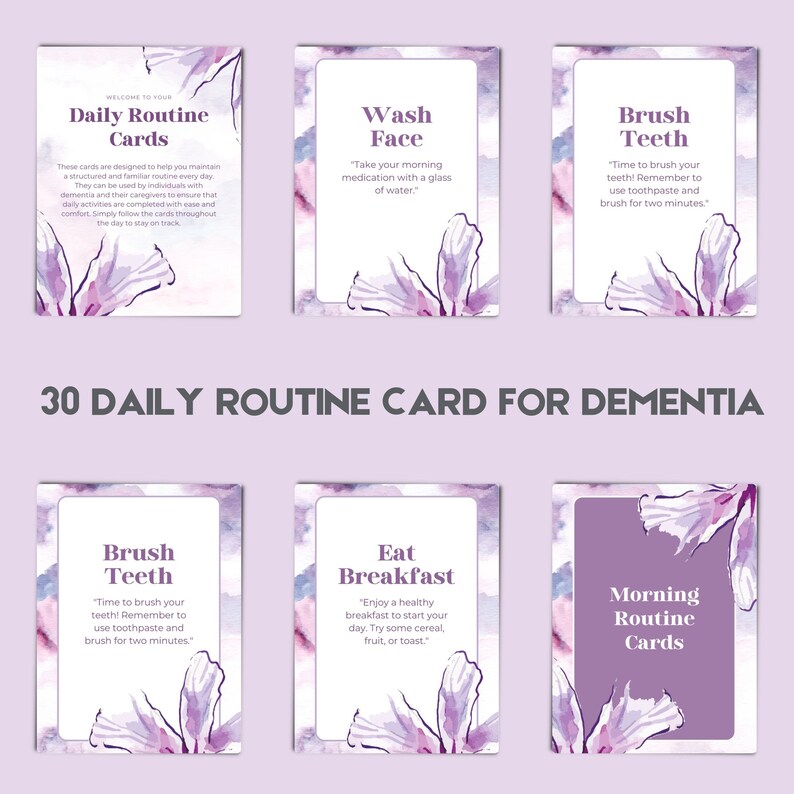 30 Daily Routine Cards for Dementia, Printable Daily Routine Cards, 8 ...