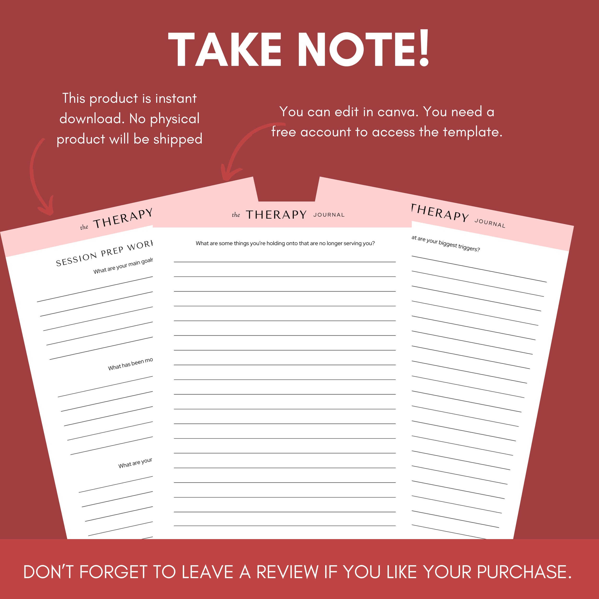 160 Pages Therapy Journal Canva Template, Inner Child Healing, Anxiety ...