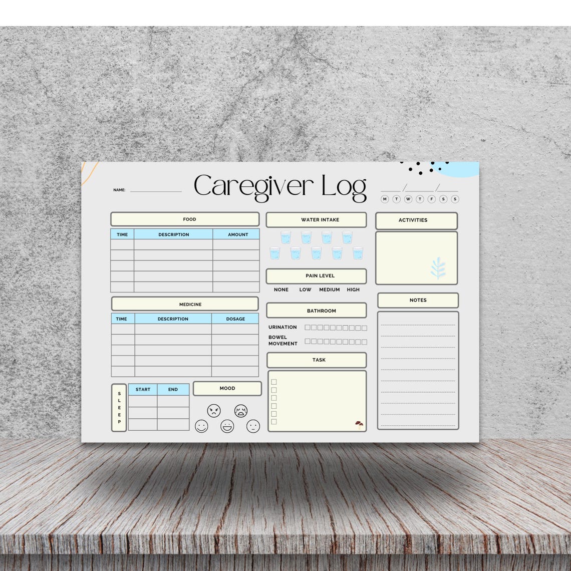 Printable Caregiver Log, Caregiver Checklist, Caregiver Gift, Elder ...