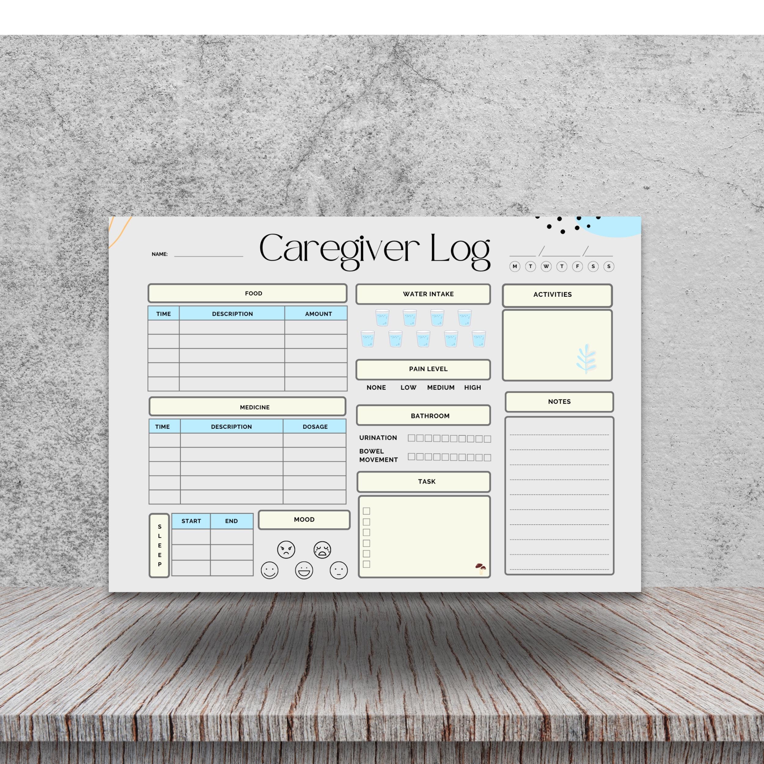 Printable Caregiver Log, Caregiver Checklist, Caregiver Gift, Elder ...