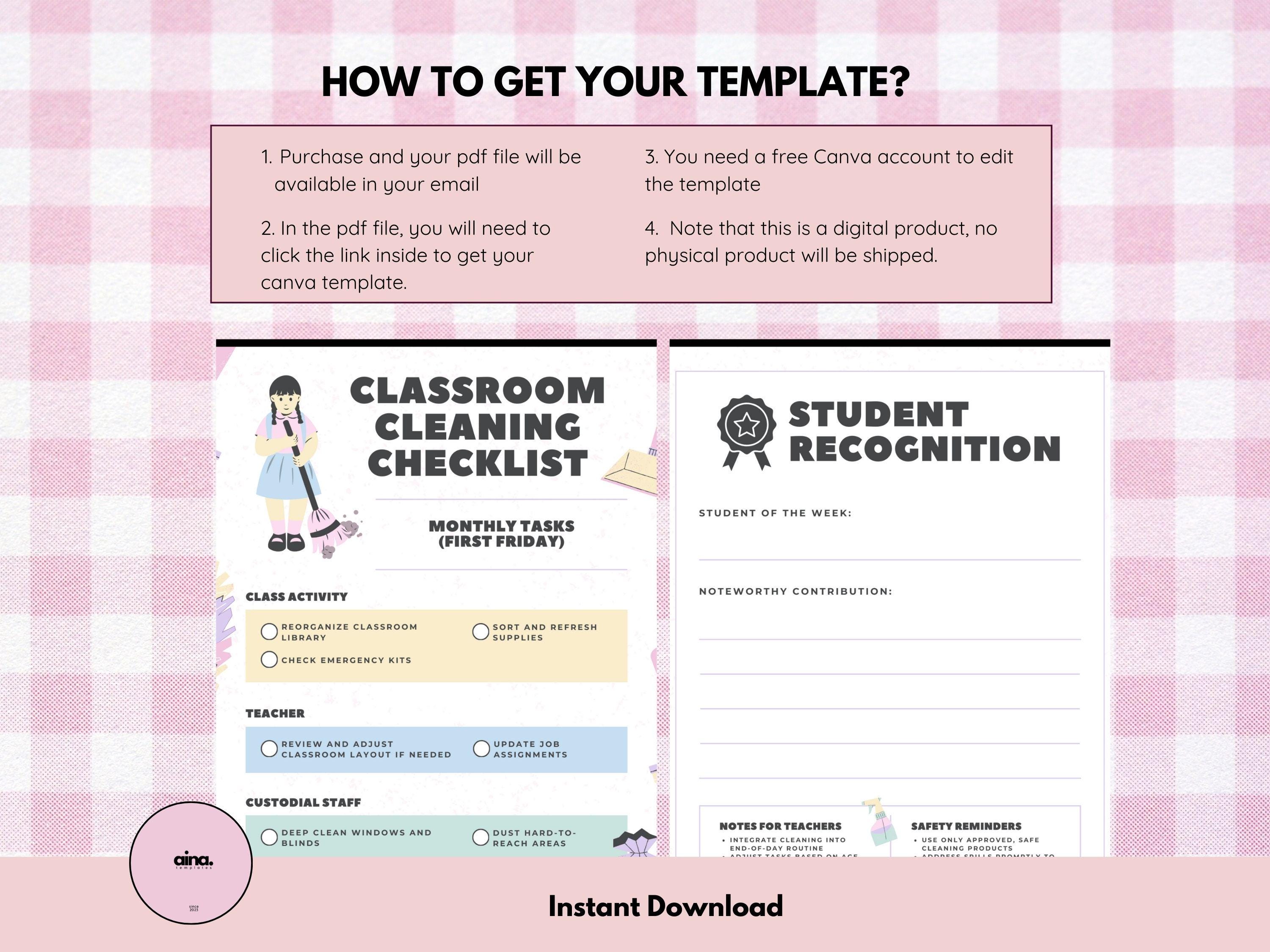 EDITABLE Classroom Cleaning Checklist, Cleaning Schedule, Daily ...
