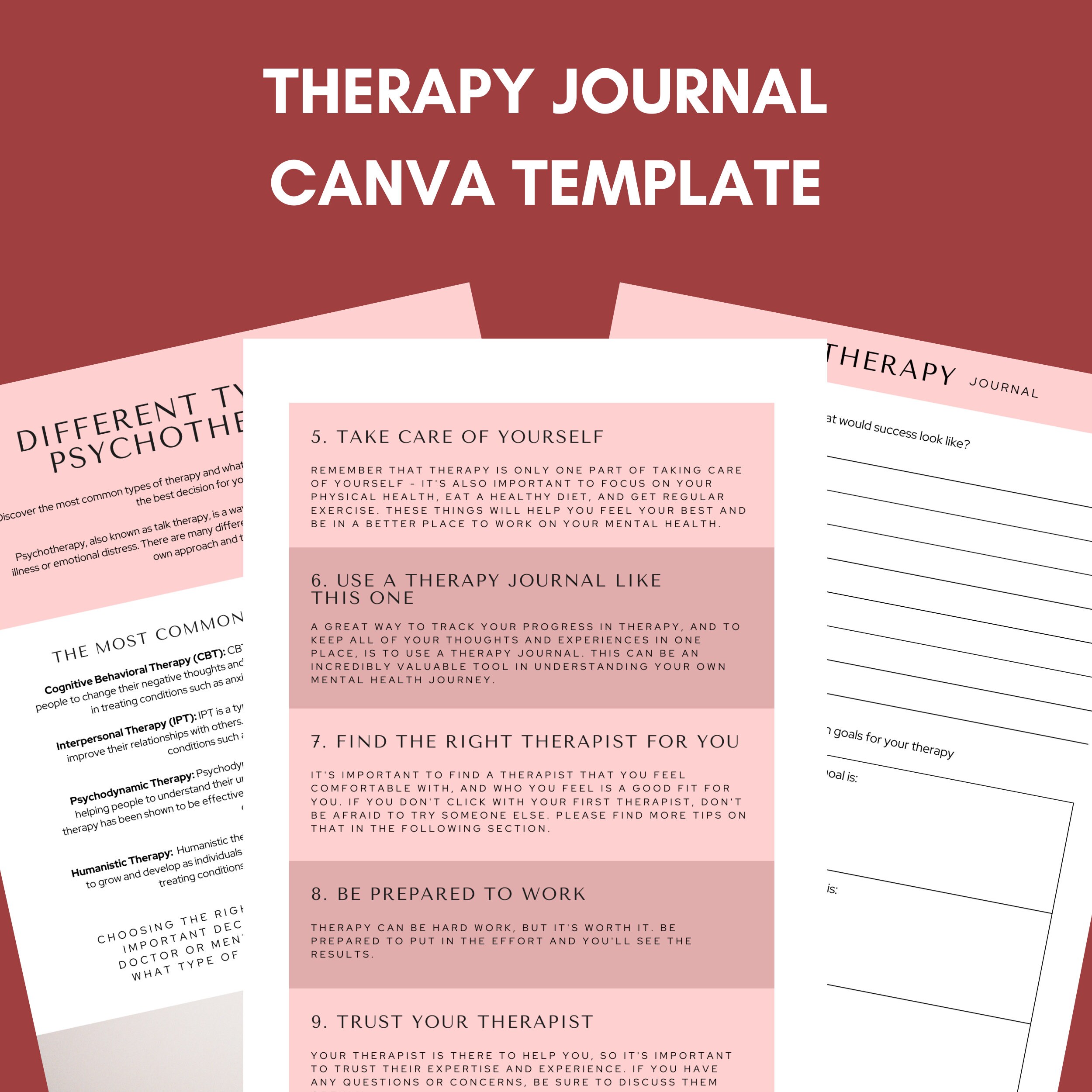 160 Pages Therapy Journal Canva Template, Inner Child Healing, Anxiety ...