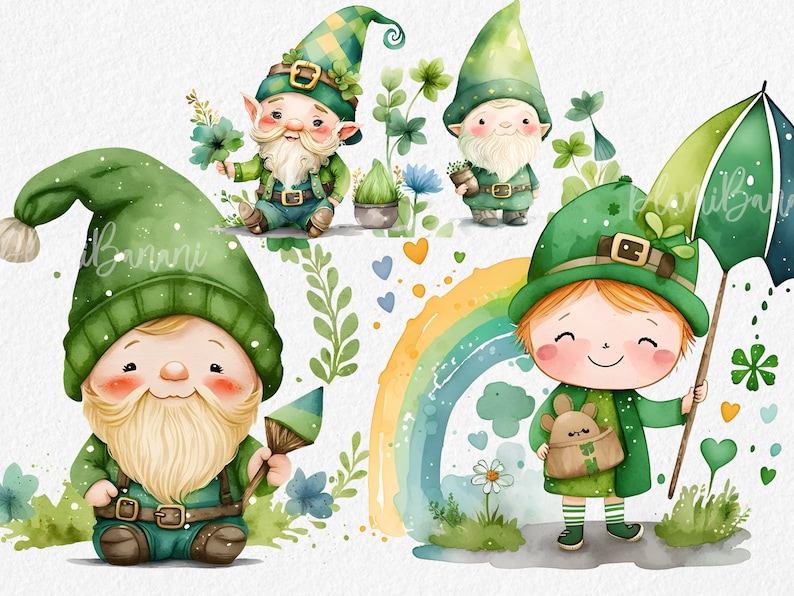 Leprechaun Watercolor Clipart Cute St Patricks Day Girl Boy - Etsy