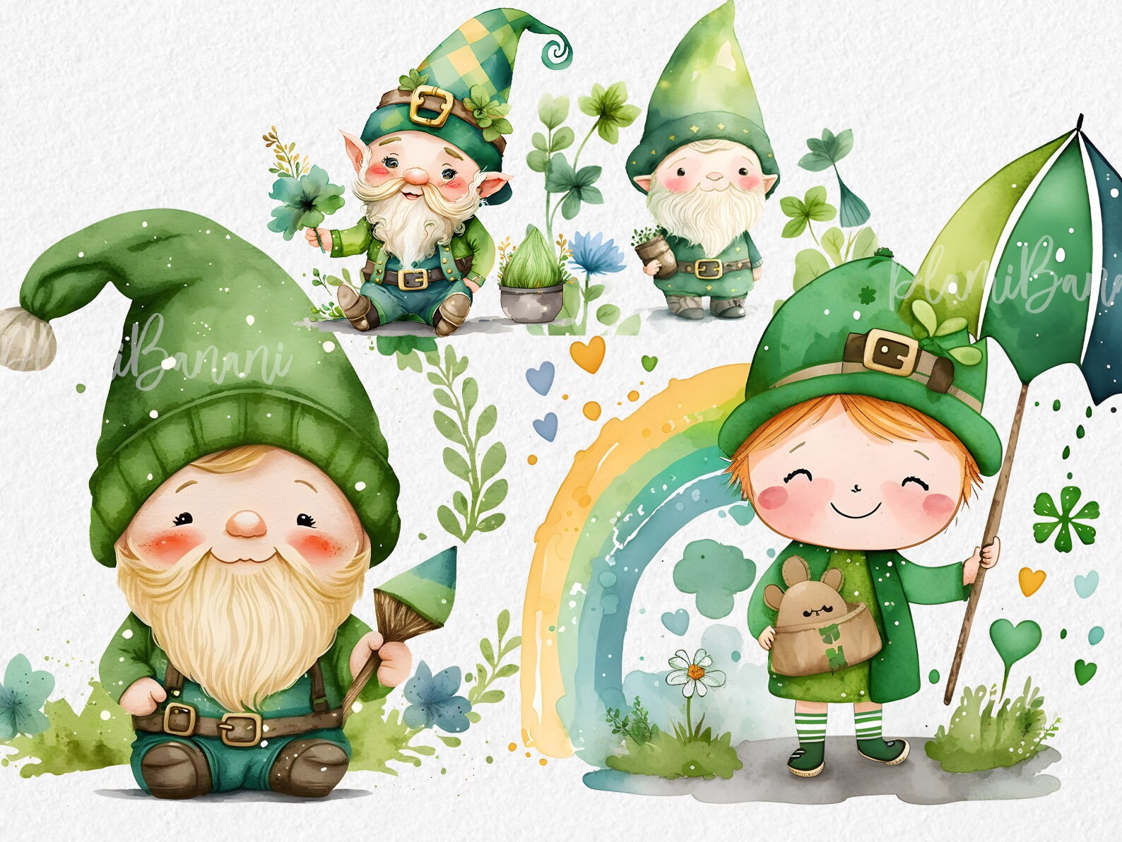 Leprechaun Watercolor Clipart, Cute St Patricks Day Girl Boy Graphics ...