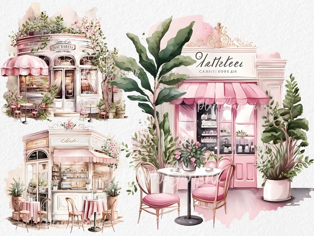 Watercolor Paris Cafe Clipart, Digital Watercolor PNG Files, Bakery ...