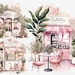 Pink Coffee Shop Clipart, Paris Cafe Clip Art, Png. Digital Watercolor ...