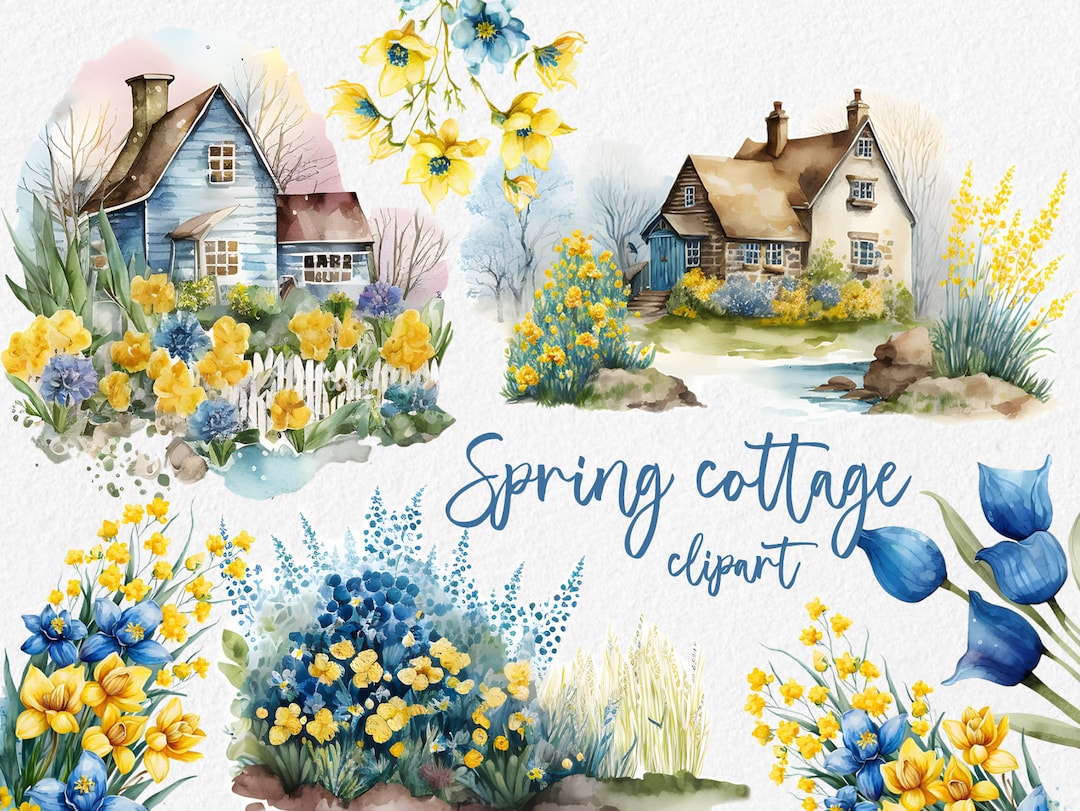 Spring Cottage Clipart, Village Farmhouse With Spring Flowers ...