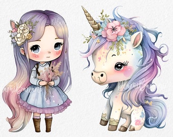 Cute Girl With Unicorn Clipart, Rainbow Unicorn, Unicorn Birthday ...