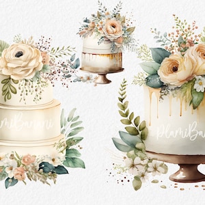 Wedding Cake Clipart, Wedding Cake Watercolor, Digital Downloads, Food ...