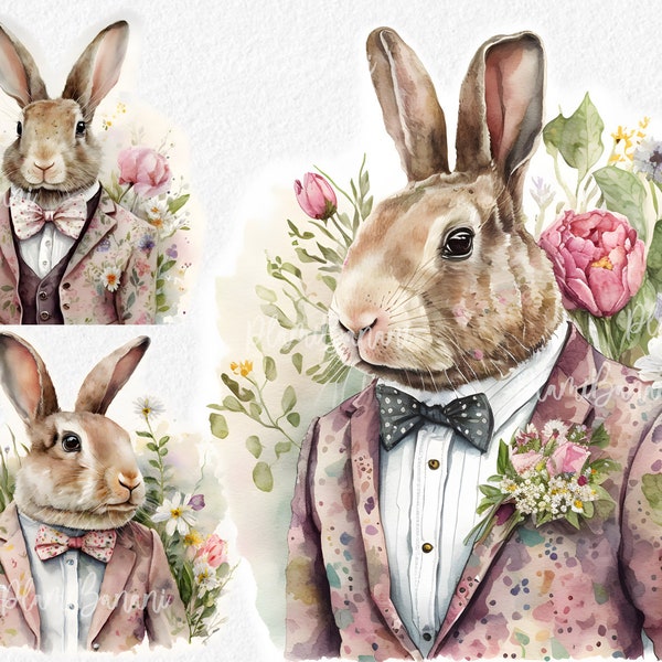 Rabbit in Suit Clipart - Etsy