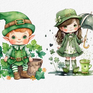 Leprechaun Watercolor Clipart, Cute St Patricks Day Girl Boy Graphics ...