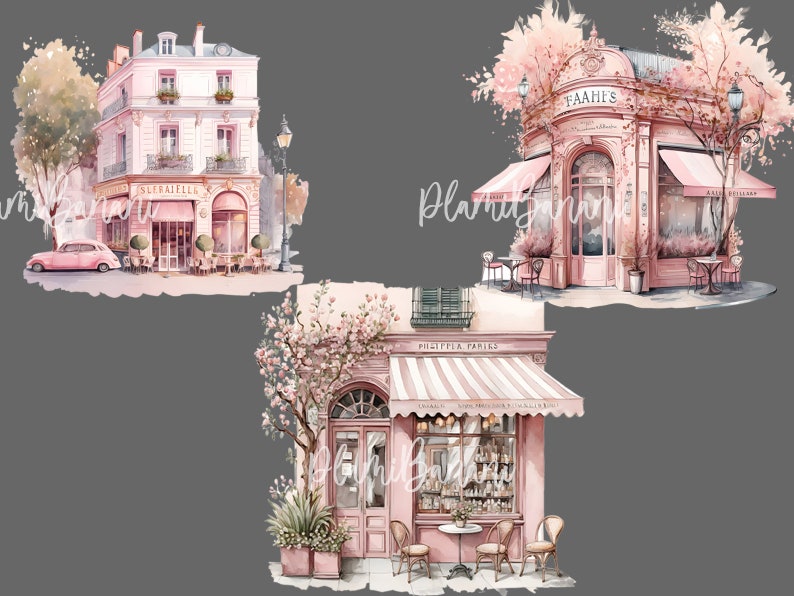 Pink Coffee Shop Clipart Paris Cafe Clip Art Png. Digital - Etsy