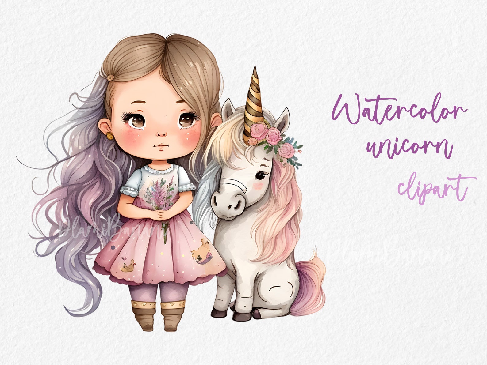 Cute Girl With Unicorn Clipart, Rainbow Unicorn, Unicorn Birthday ...