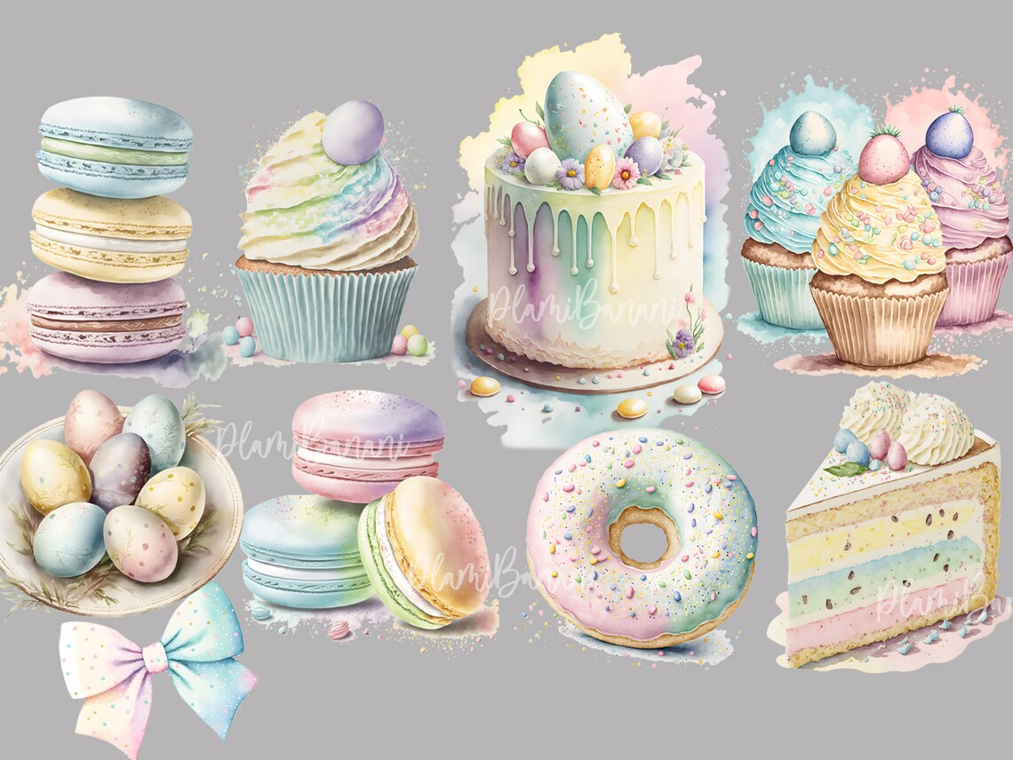 Easter Eggs Clipart, Watercolor Pastel Easter Treats Clipart, Digital ...