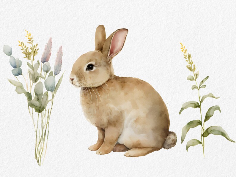 Watercolor Spring Clipart Bunny Rabbit Planner Stickers Cute - Etsy