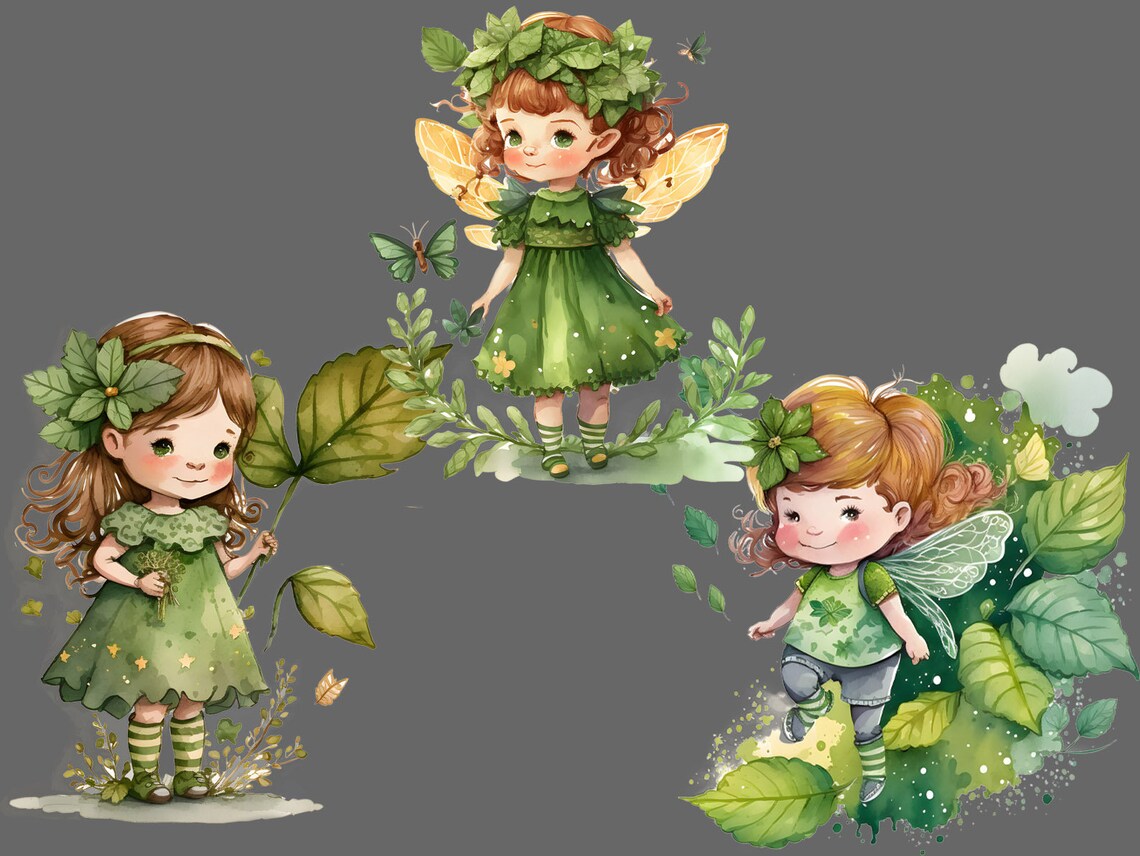 St. Patricks Day Watercolor Clipart Green Fairy Clipart - Etsy