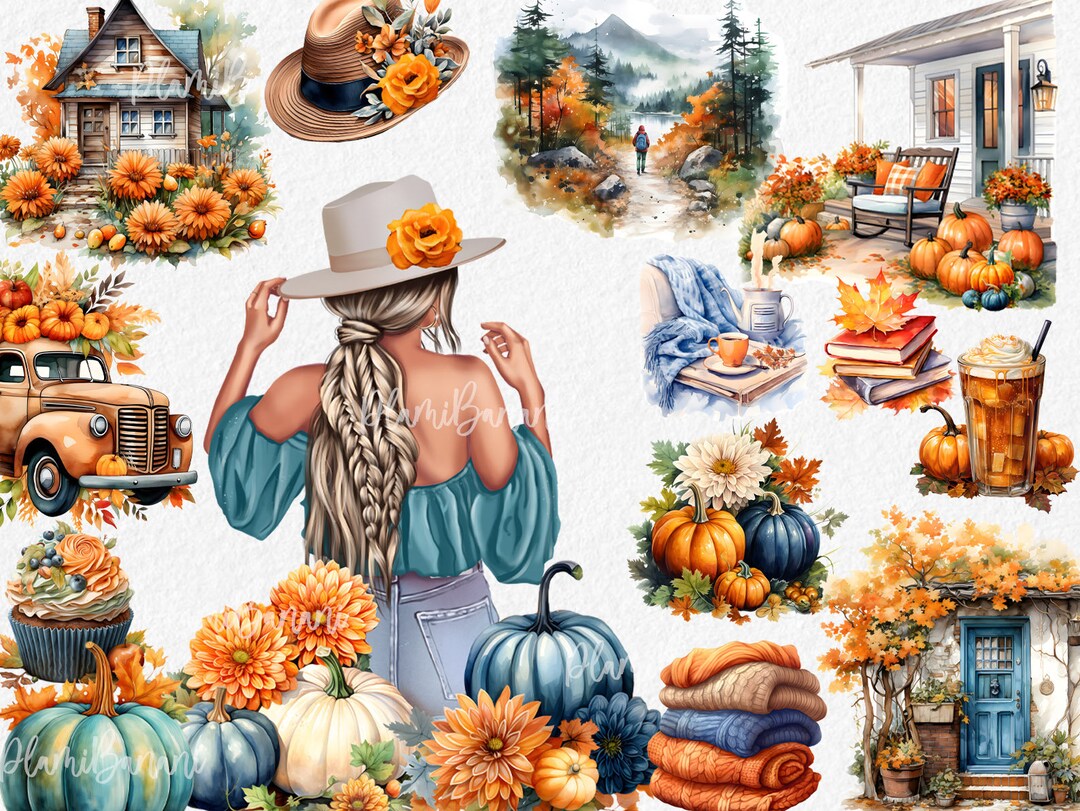Fall Clipart Pumpkin Clipart Bundle Floral Pumpkin Graphics ...