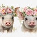 Cute Watercolour Baby Pigs Clipart Bundle With Flowers, Nursery Art ...