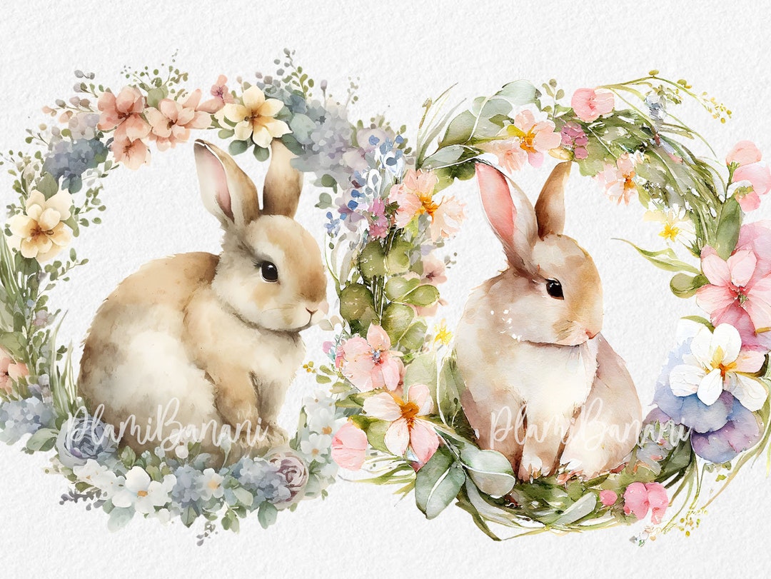 Watercolor Easter Clipart, Spring Clipart, Bunny Rabbit Planner ...