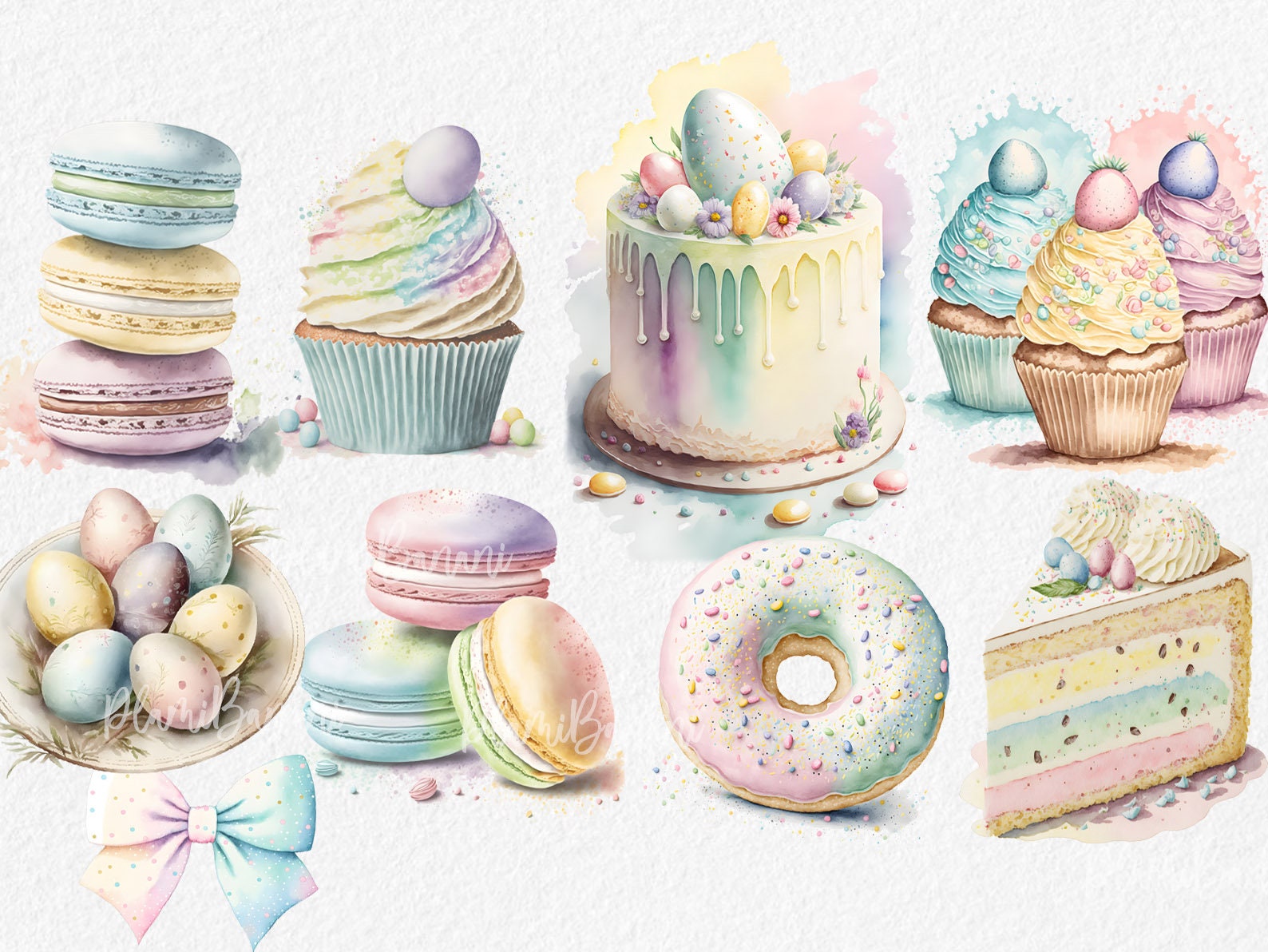 Easter Eggs Clipart, Watercolor Pastel Easter Treats Clipart, Digital ...