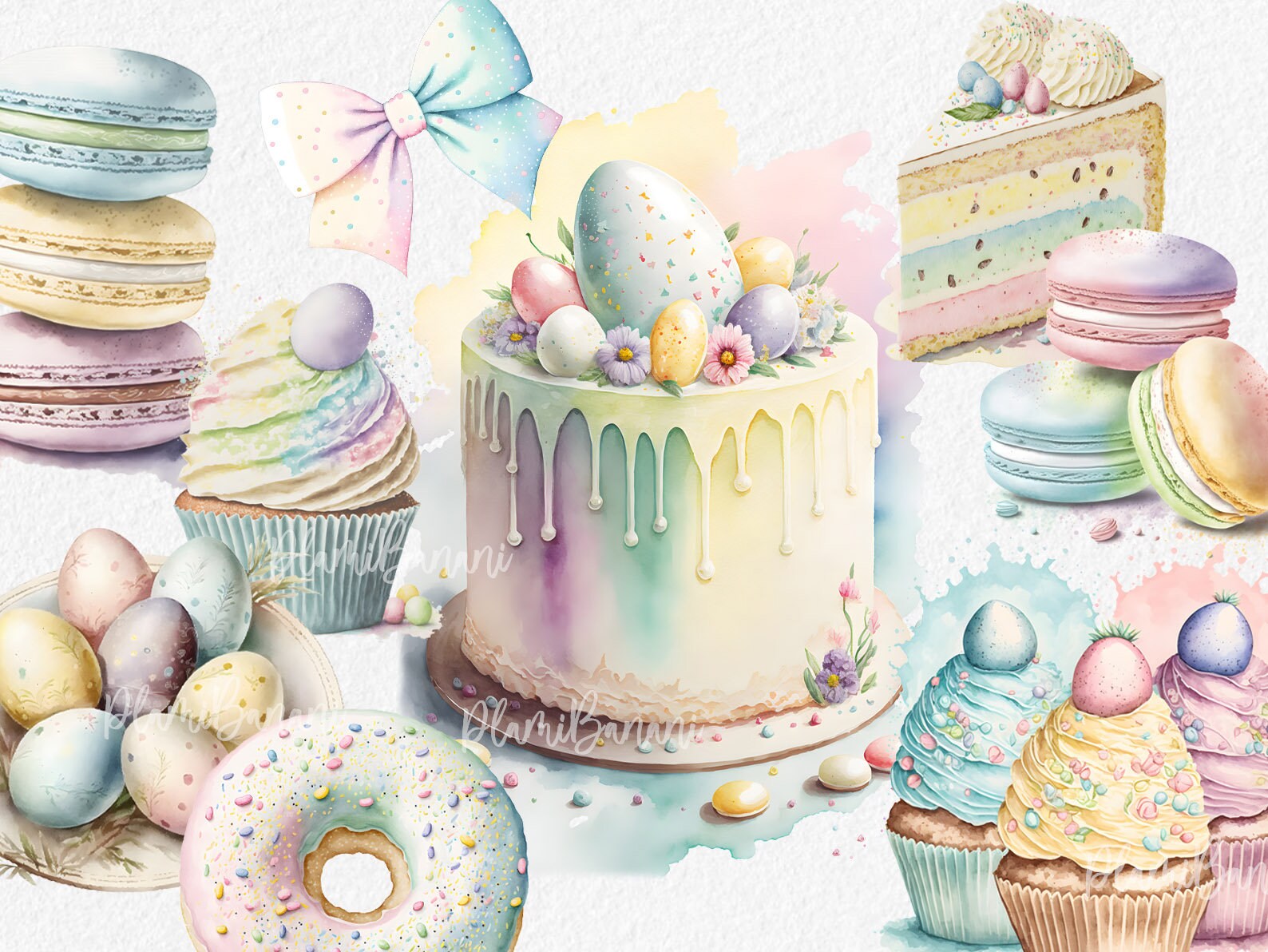 Easter Eggs Clipart, Watercolor Pastel Easter Treats Clipart, Digital ...