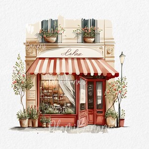 Retro Coffee Shop Restaurant Clipart, Paris Cafe Watercolor Clip Art ...