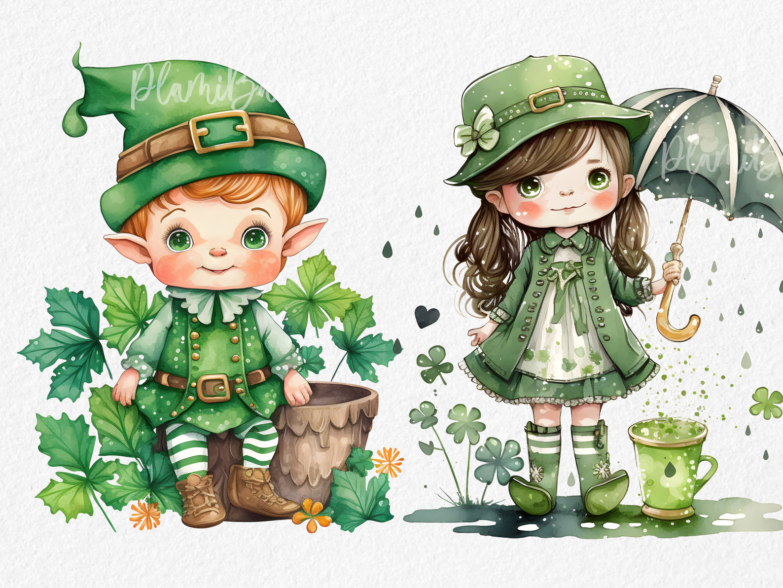 Leprechaun Watercolor Clipart, Cute St Patricks Day Girl Boy Graphics ...