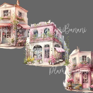 Pink Shop Clipart, Paris Cafe Clip Art, Png. Digital Watercolor. Free ...