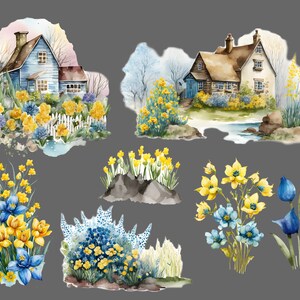 Spring Cottage Clipart, Village Farmhouse With Spring Flowers ...