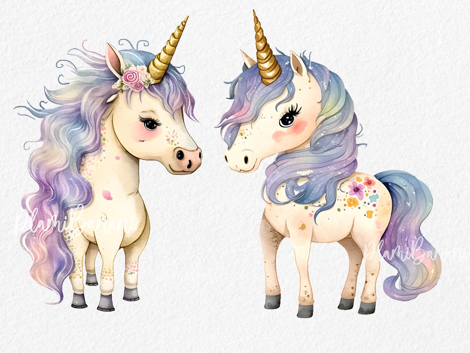 Unicorn Watercolor Clipart Rainbow Clip Art Woodland - Etsy
