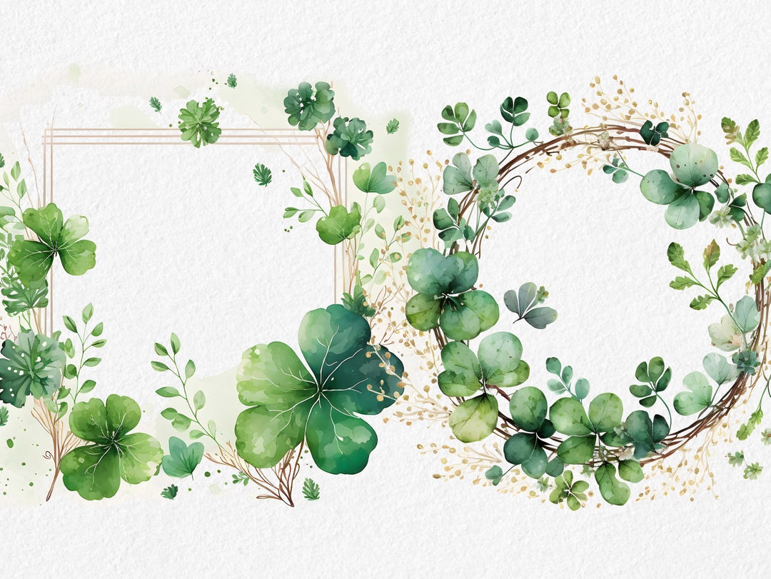 Watercolor Clover Wreath Frames St. Patricks Day Clipart Set, St ...
