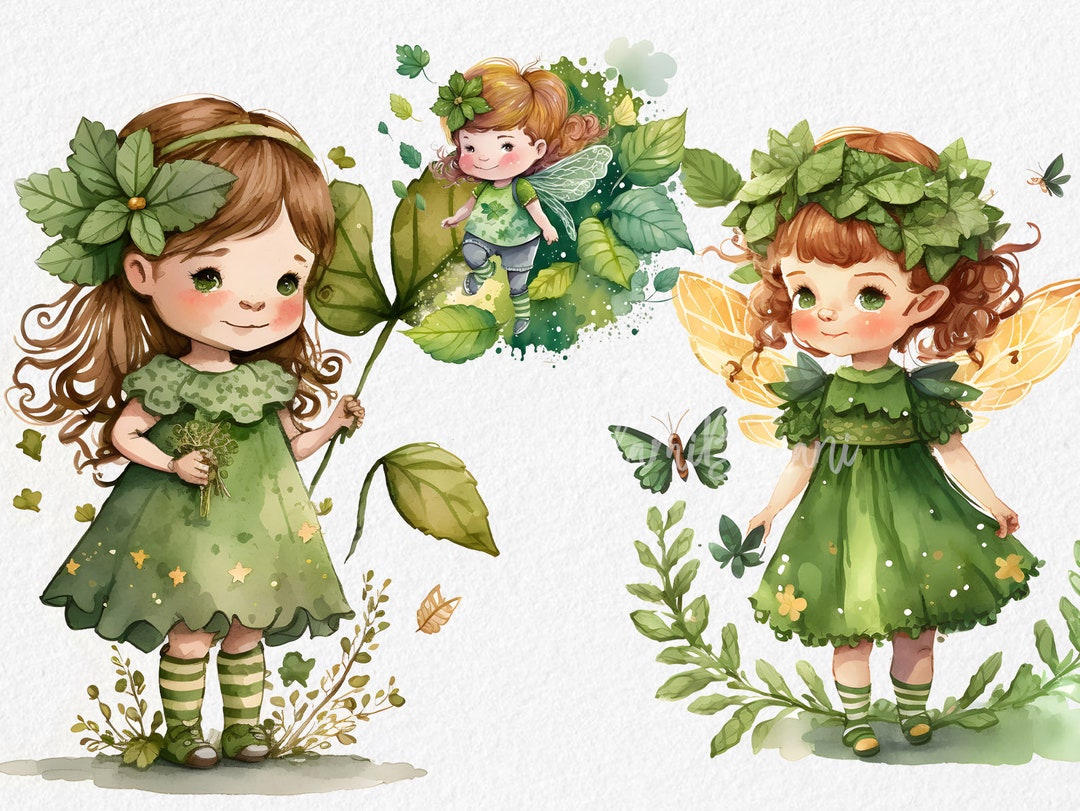 St. Patricks Day Watercolor Clipart, Green Fairy Clipart, Lucky Clipart ...