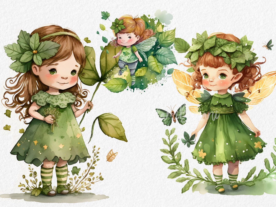 St. Patricks Day Watercolor Clipart Green Fairy Clipart - Etsy