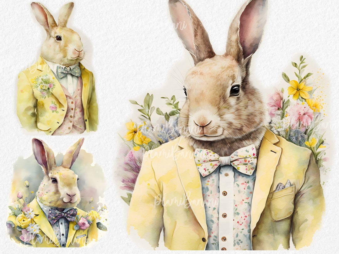 Business Bunny Watercolor, Spring Clipart, Digital Download, Rabbit in ...