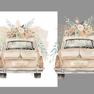 Watercolor Wedding Car Clipart, Bride Clip Art, Cute Love, Just Married ...