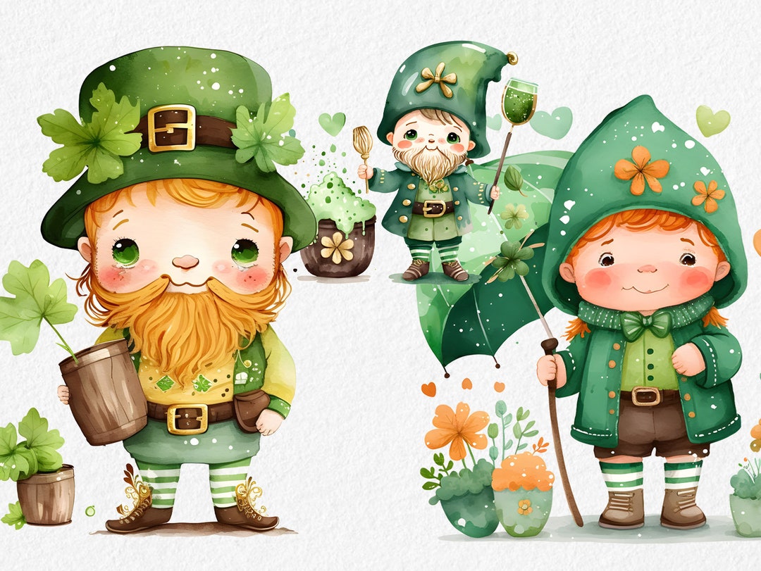 Leprechaun Watercolor Clipart, Cute St Patricks Day Girl Boy Graphics ...