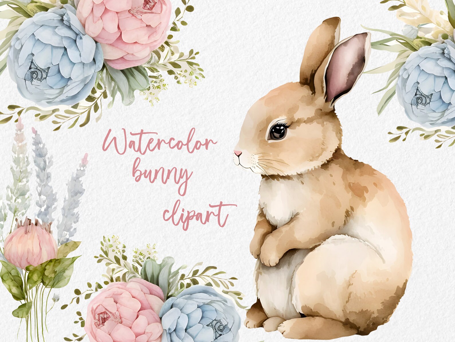 Watercolor Spring Clipart Bunny Rabbit Planner Stickers Cute - Etsy