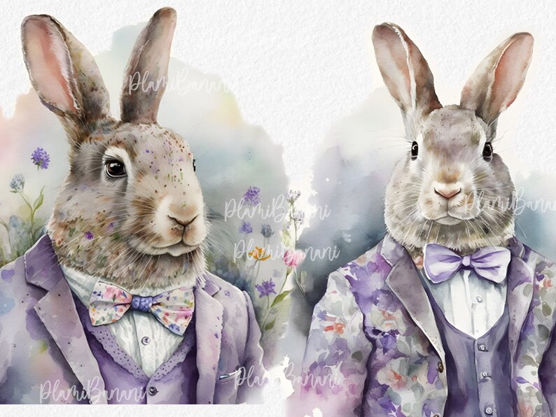 Modern Rabbit Clipart Rabbit in a Suit Digital Wall Art - Etsy