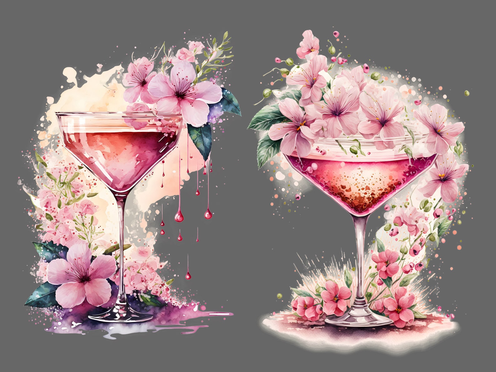 Watercolor Party Clipart, Painted Champagne Glass With Flowers ...