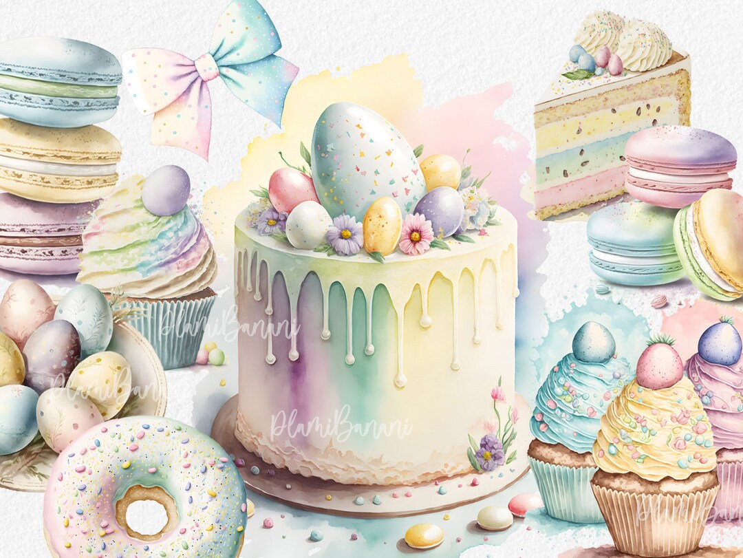 Easter Eggs Clipart, Watercolor Pastel Easter Treats Clipart, Digital ...
