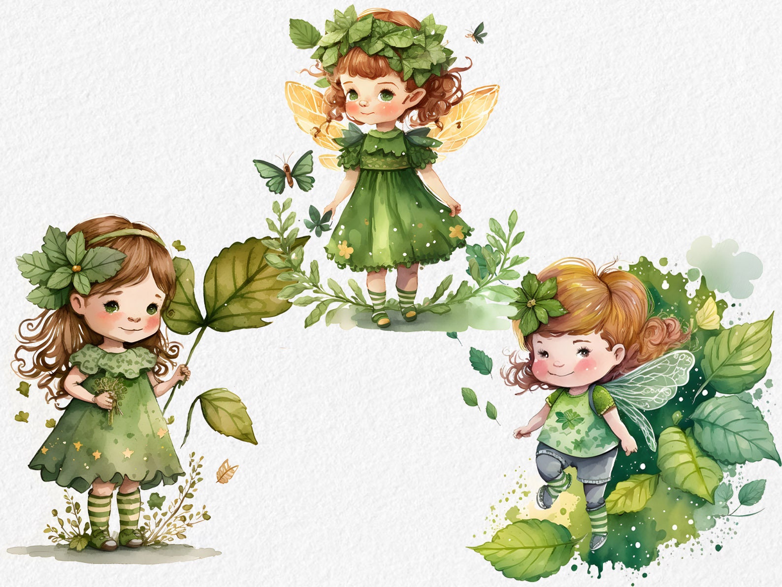 St. Patricks Day Watercolor Clipart Green Fairy Clipart - Etsy