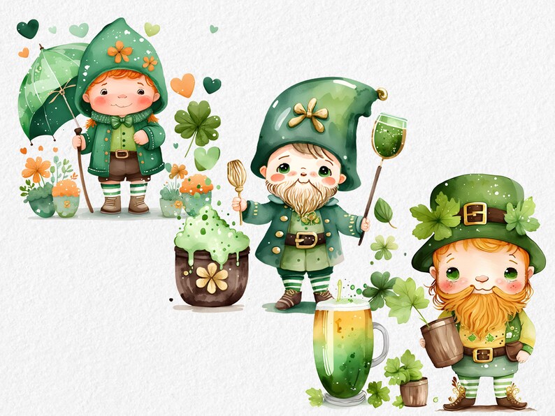 Leprechaun Watercolor Clipart, Cute St Patricks Day Girl Boy Graphics ...
